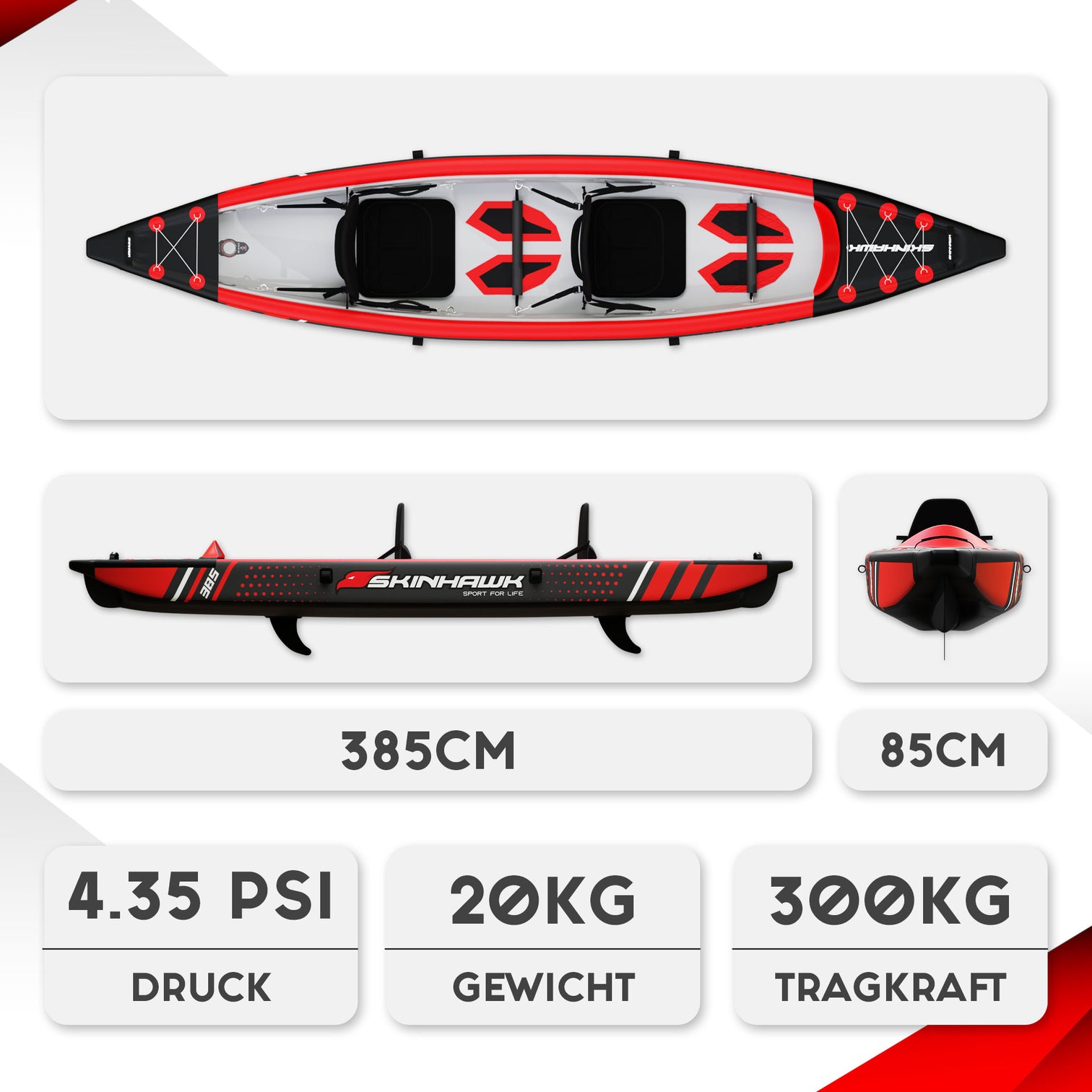 Full Drop Stitch Kajak in Rot für 2 Personen – SKINHAWK